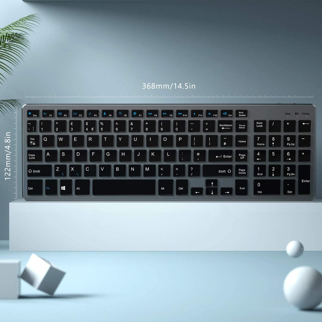 Wireless Keyboard, 2.4GHz Ultra Slim Rechargeable Wireless Keyboard with Numeric Keypad for ...
