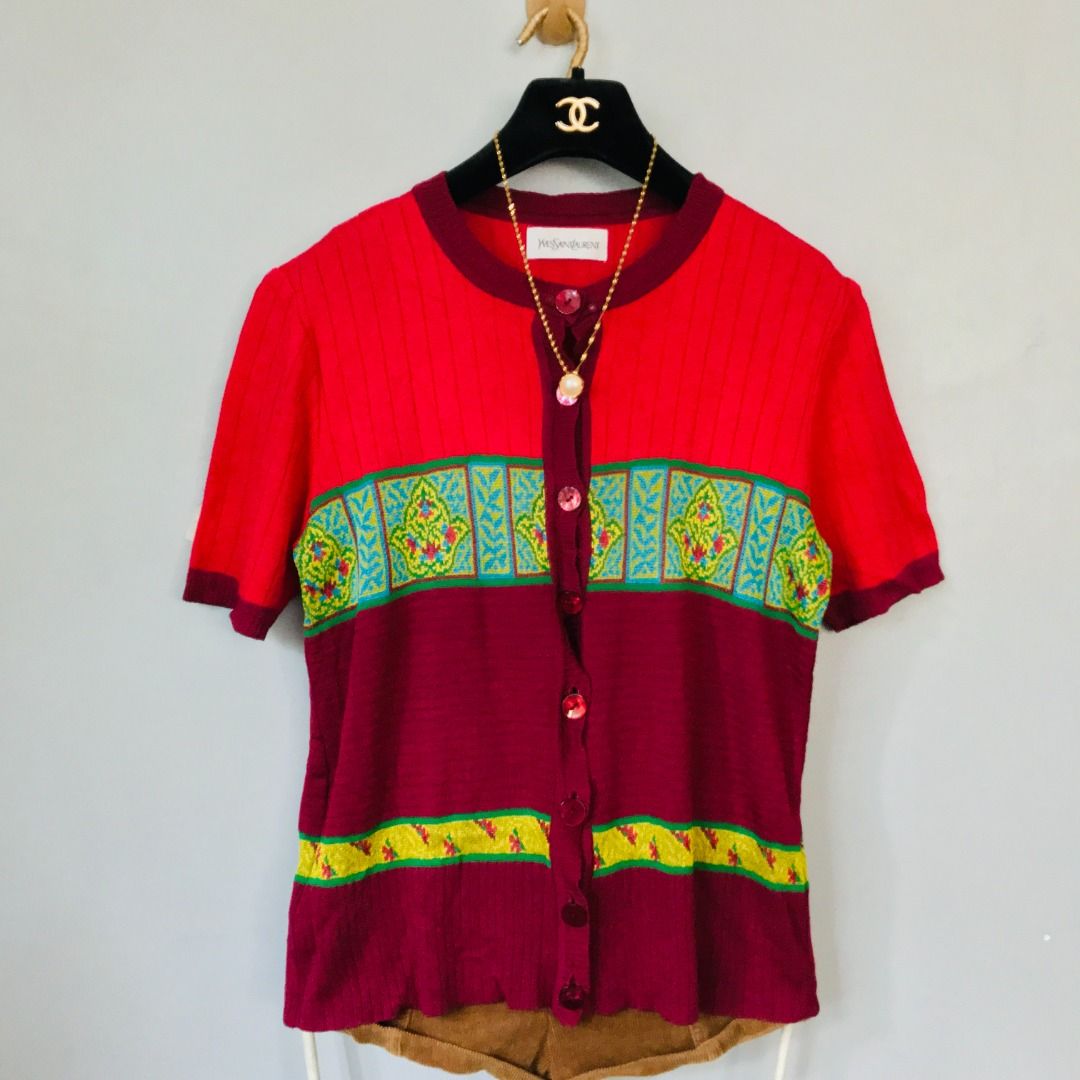 Yves Saint Laurent YSL button knit top, Women's Fashion, Tops, Blouses ...