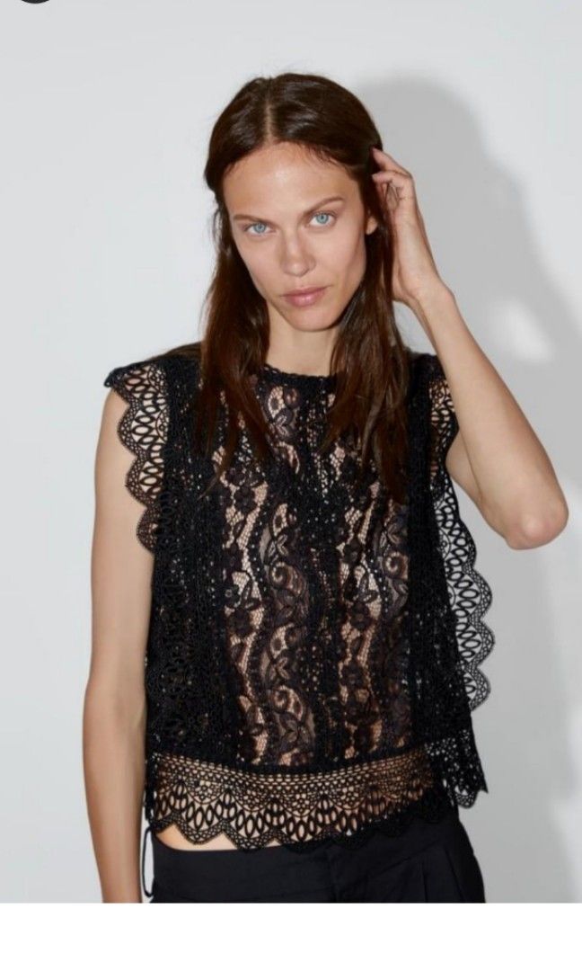 Zara lace top, Women's Fashion, Tops, Blouses on Carousell