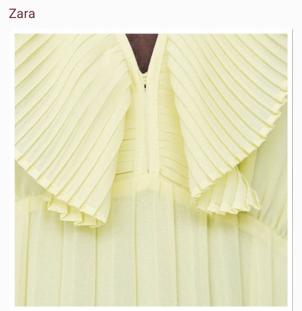 Zara Lemon Yellow Pleated Ruffle Maxi Dress, Women's Fashion, Dresses ...