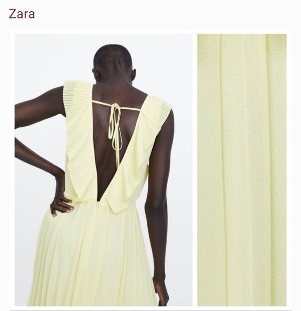 Zara Lemon Yellow Pleated Ruffle Maxi Dress, Women's Fashion, Dresses ...