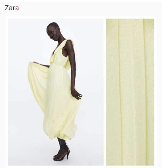 Zara Lemon Yellow Pleated Ruffle Maxi Dress, Women's Fashion, Dresses ...