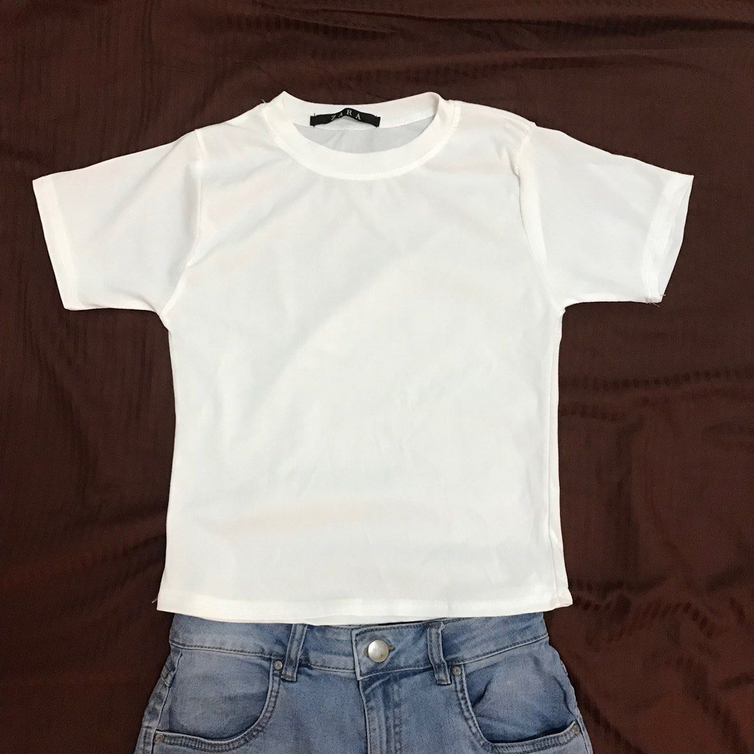 Zara White Basic Top, Women's Fashion, Tops, Shirts on Carousell