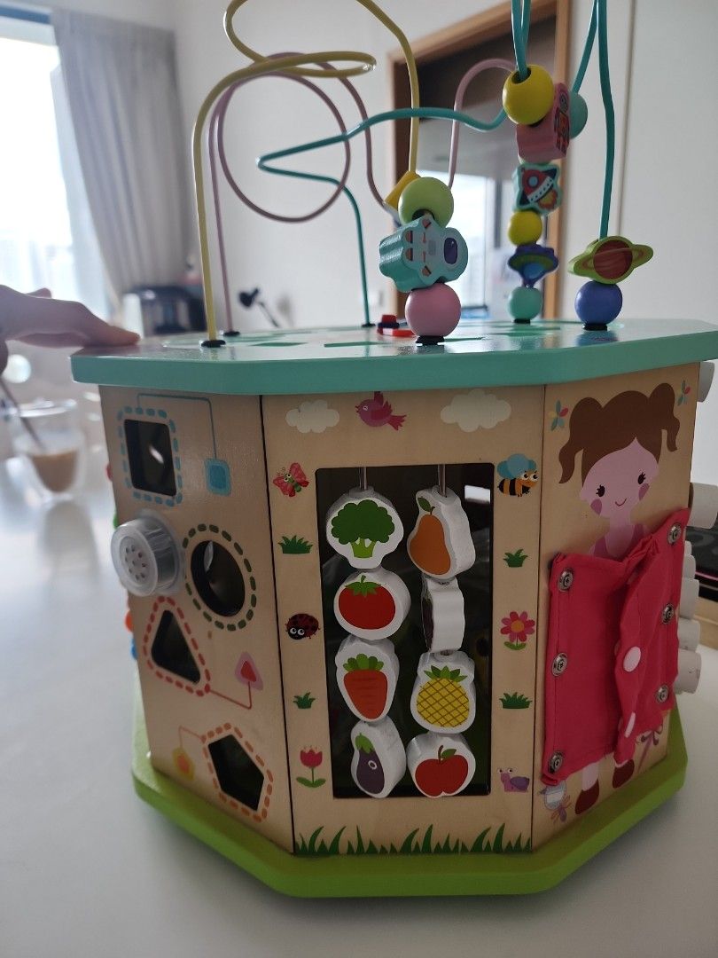 23 in 1 Wooden Activity Play Cube with Turning Base -Busy Board ...