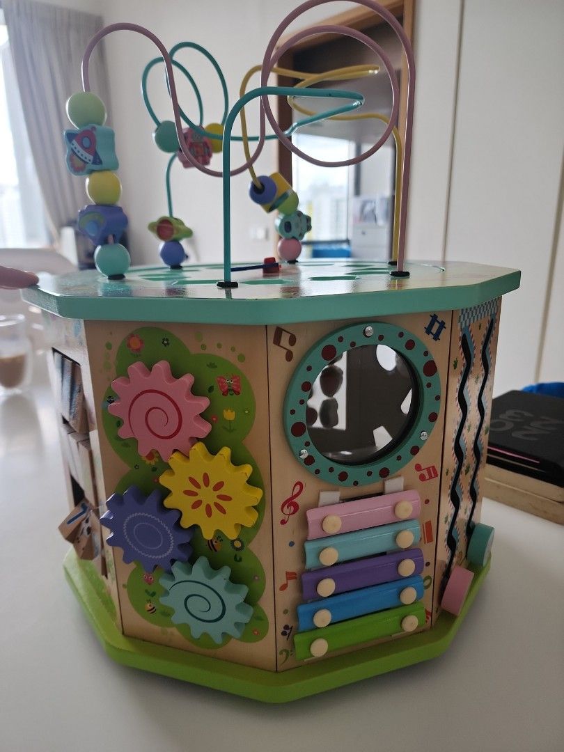 23 in 1 Wooden Activity Play Cube with Turning Base -Busy Board ...