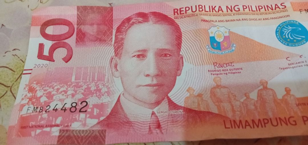 50 pesos Philippine bank note w/ Fancy serials, Hobbies & Toys ...