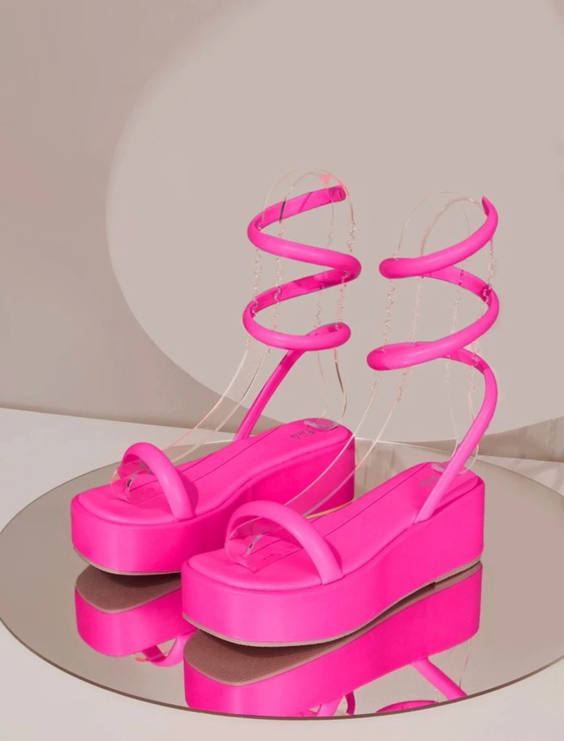 Barbie Hot pink platform wedge sandals strappy, Women's Fashion ...
