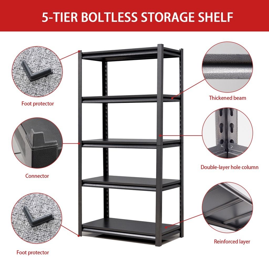 Black Metal Rack Shelves Racks 3/5 Layer All-steel Boltless Rack Adjustable Storage Rack ...