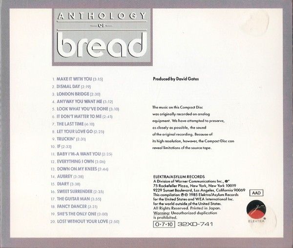 Bread ANTHOLOGY OF BREAD Japan CDR, Hobbies & Toys, Music & Media, CDs & DVDs on Carousell