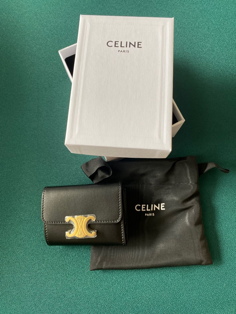 BNIB Celine Triomphe Compact Wallet in Black Calfskin, Women's Fashion, Bags & Wallets, Wallets ...