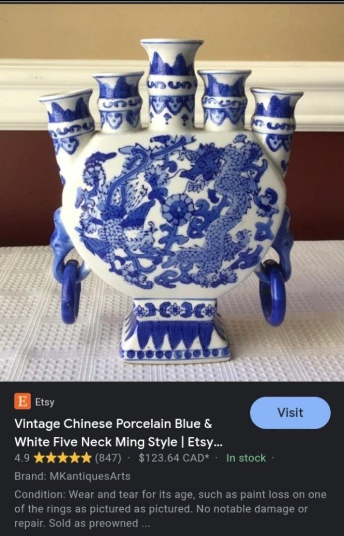 Vintage Chinese Blue & White Porcelain 5 Sacred Peak Vase, Furniture ...