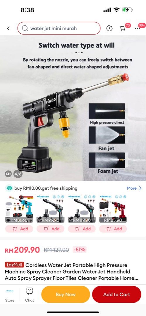 Cordless portable water jet high pressure handheld machine spray car ...