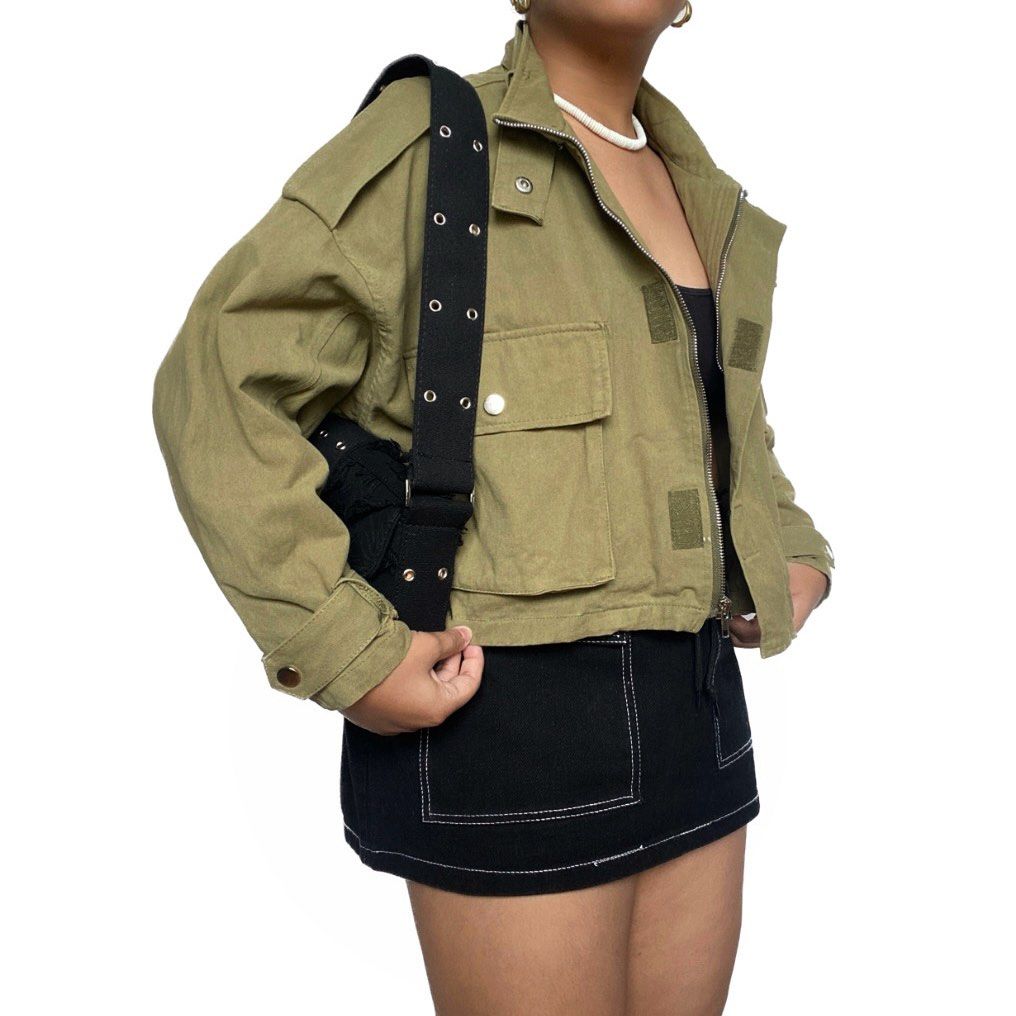 cropped denim cargo jacket, Women's Fashion, Coats, Jackets and ...