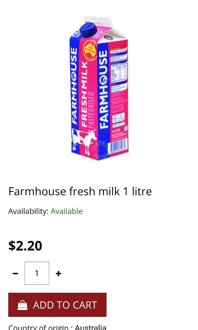 Farmhouse UHT Fresh Milk 1 Litre Brand New Unopened, Food & Drinks ...