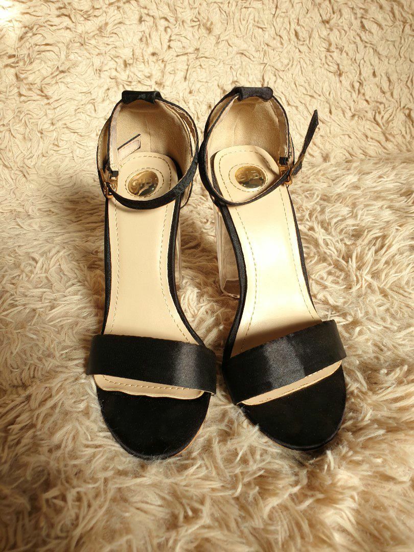 GIBI black satin heels, Women's Fashion, Footwear, Heels on Carousell