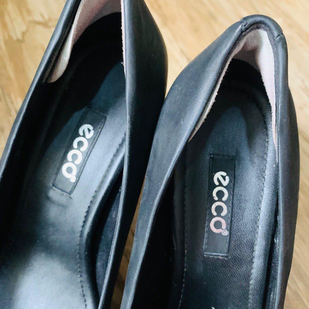 Good as New! Ecco Pure Black Stacked Classic Leather Court Shoes / Block Heels 85 mm, Women's ...