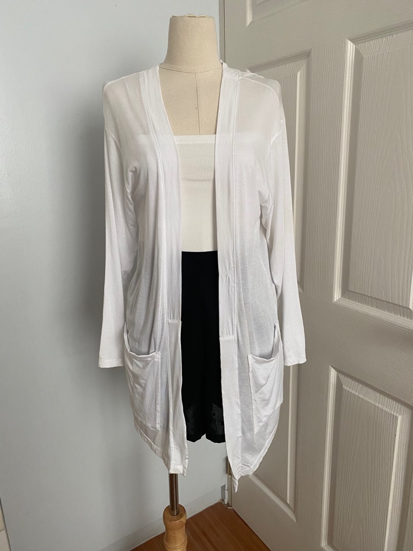 GU White Long knitted Cardigans 003, Women's Fashion, Tops, Longsleeves ...