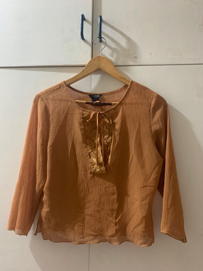 Guess Jeans Top | See - Through Long sleeves, Women's Fashion, Tops ...