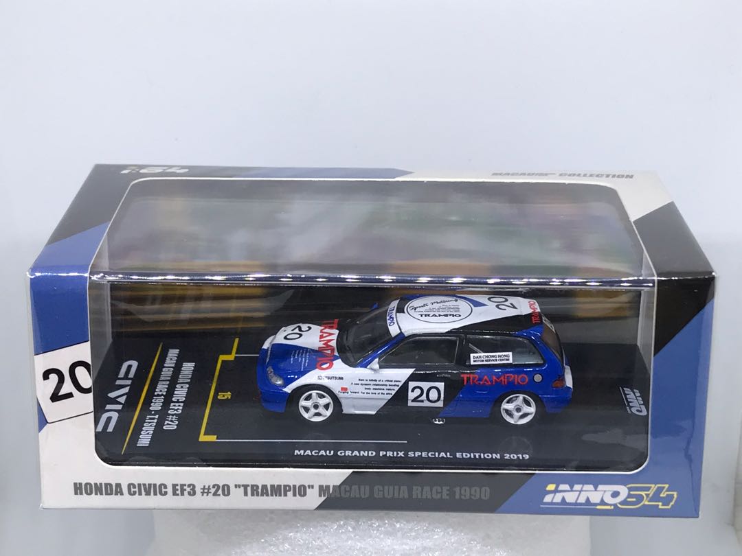 Inno64 Honda Civic EF3 #20 Trampio Macau Guia Race 1990 inno, 興趣及遊戲, 玩具 ...