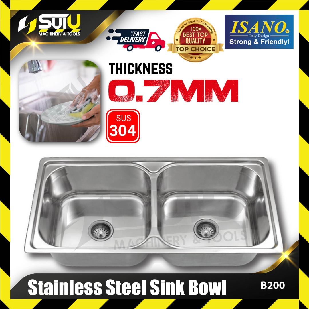 ISANO B200 865 x 500 x 185MM Stainless Steel Sink Bowl (Double Bowl ...