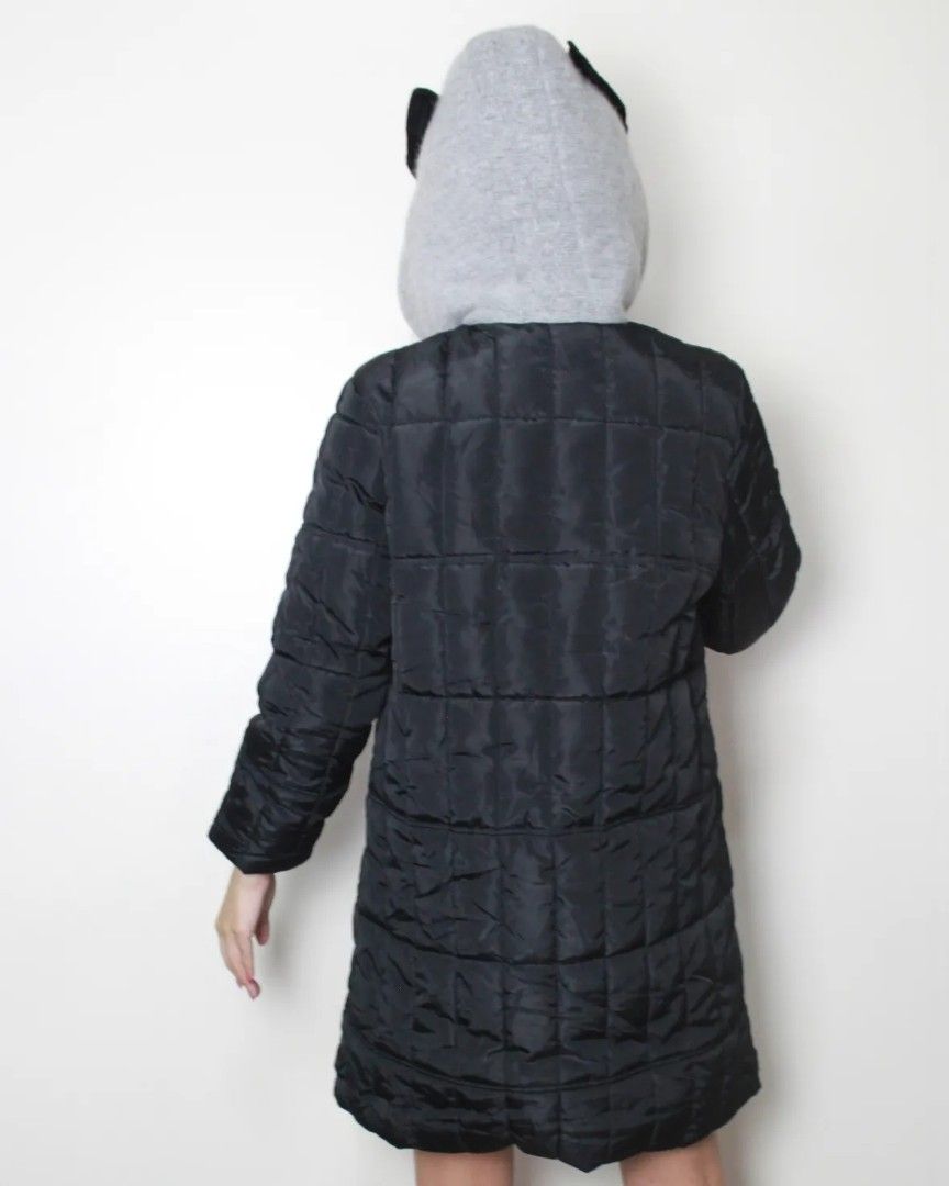 Large Black and Gray Puffer Jacket with Hood with ears (N44), Women's ...