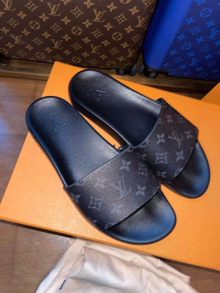 Lv slides, Women's Fashion, Footwear, Flats & Sandals on Carousell
