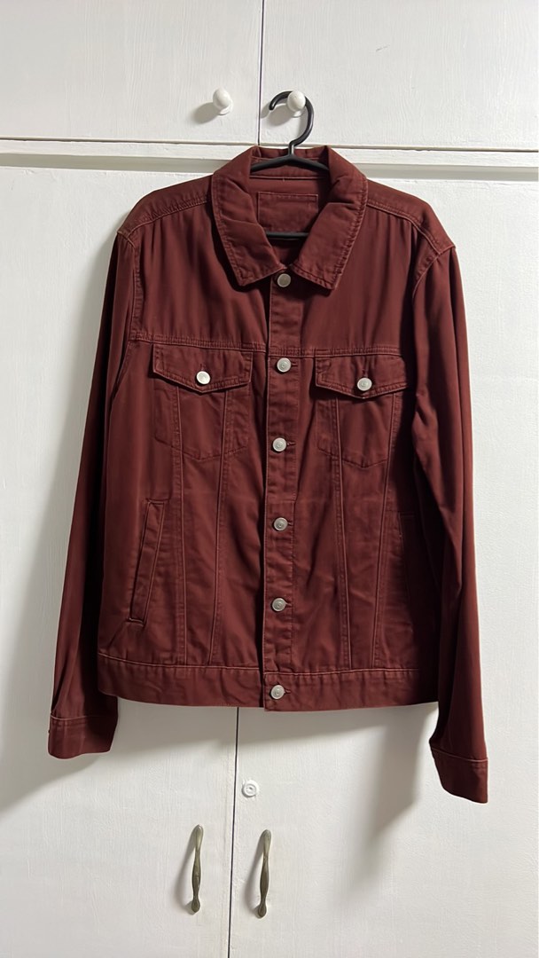 Maroon Denim Jacket, Men's Fashion, Coats, Jackets and Outerwear on ...