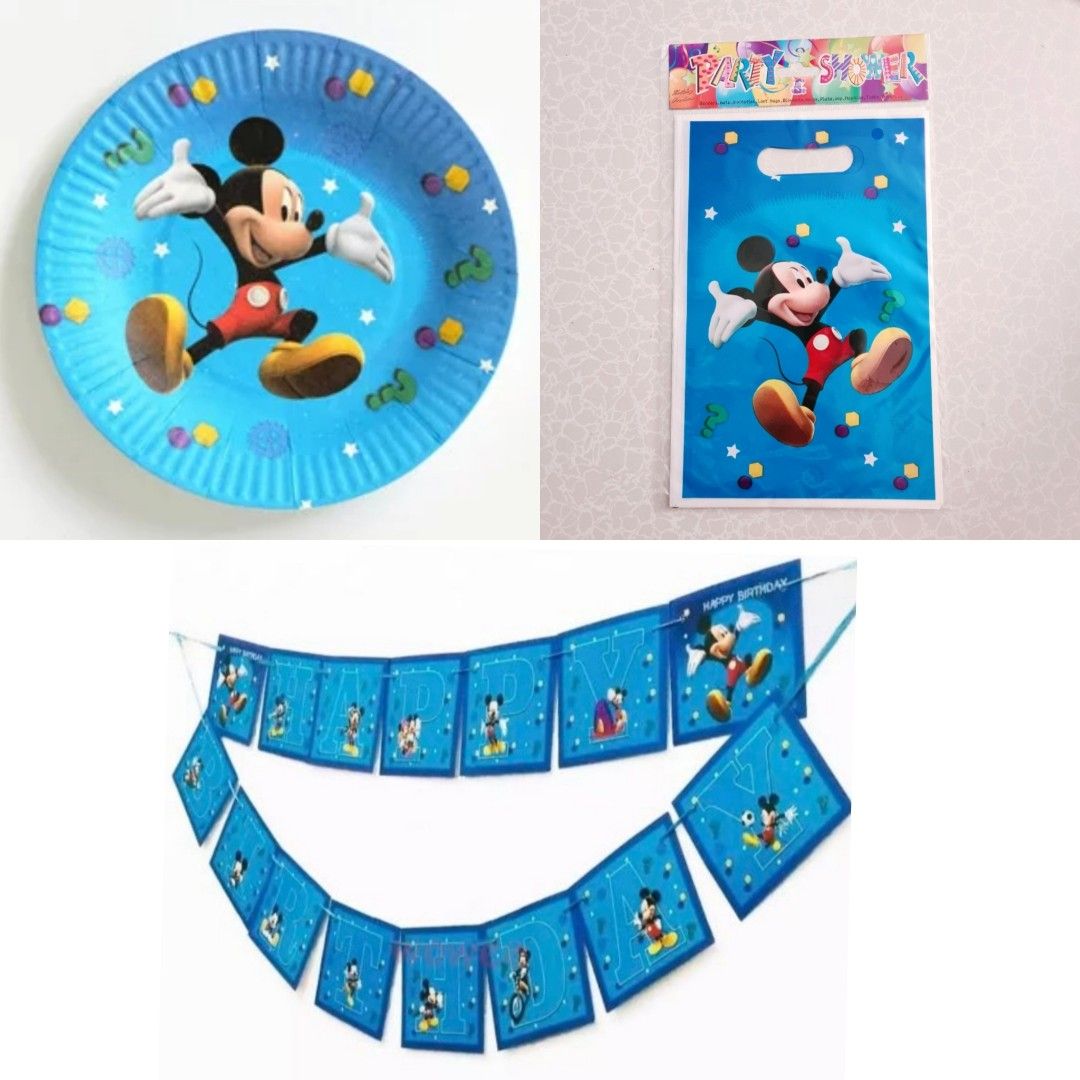 Mickey Mouse Paper plates plate Happy Birthday Banner Goodie bag party ...