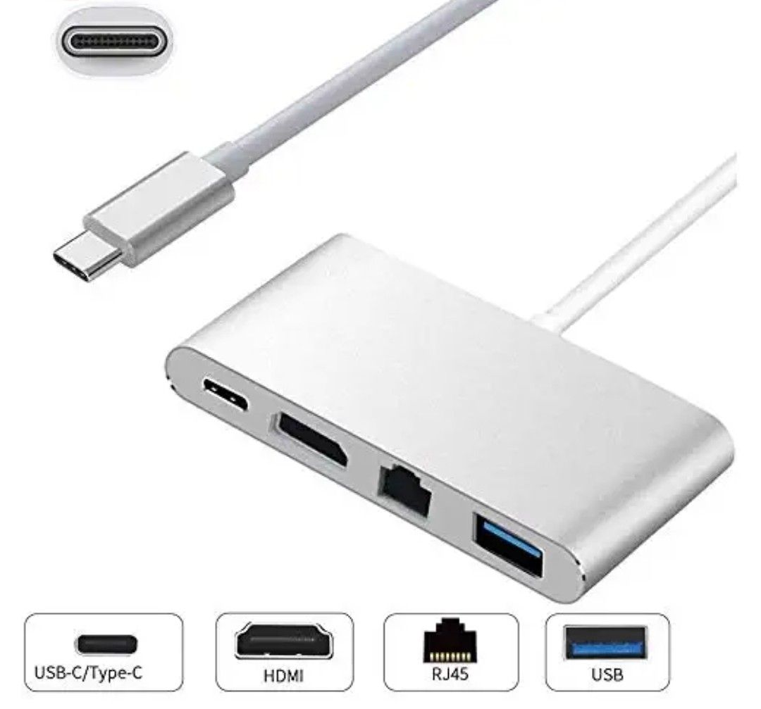 Microware USB C to HDMI + USB 3.0 Type A + Gigabit Ethernet + USB Type ...