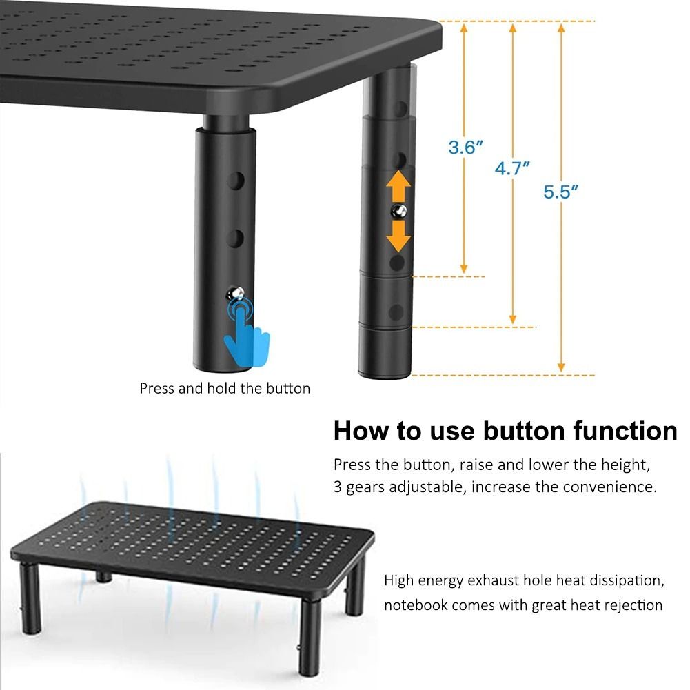 Monitor Stand 3 Height Adjustable Monitor Stand Ergonomic Metal Monitor ...