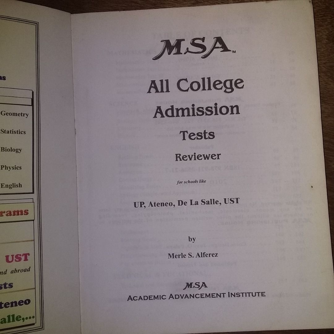 MSA All College Admission Tests Reviewer for Schools like UP, Ateneo ...