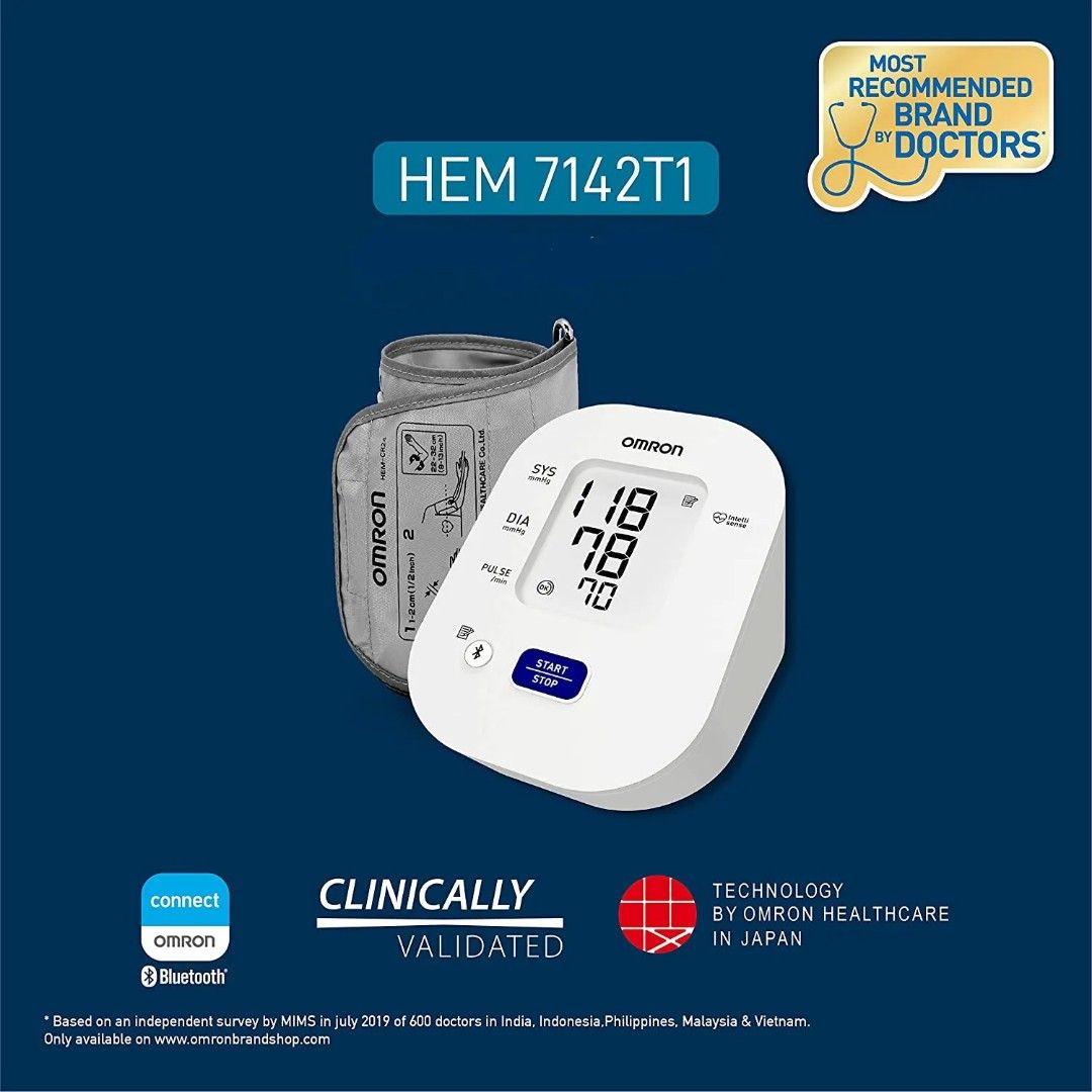 New Omron HEM 7142T1 Digital Bluetooth Blood Pressure Monitor, Health ...
