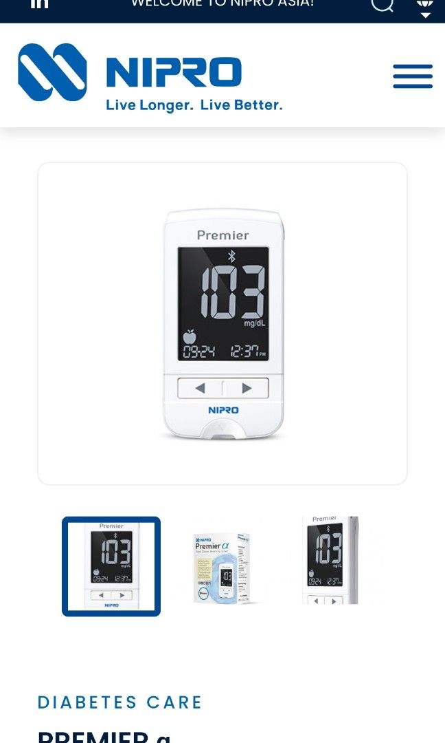 Nipro Premier Alpha Blood Glucose Monitoring System, Health & Nutrition ...