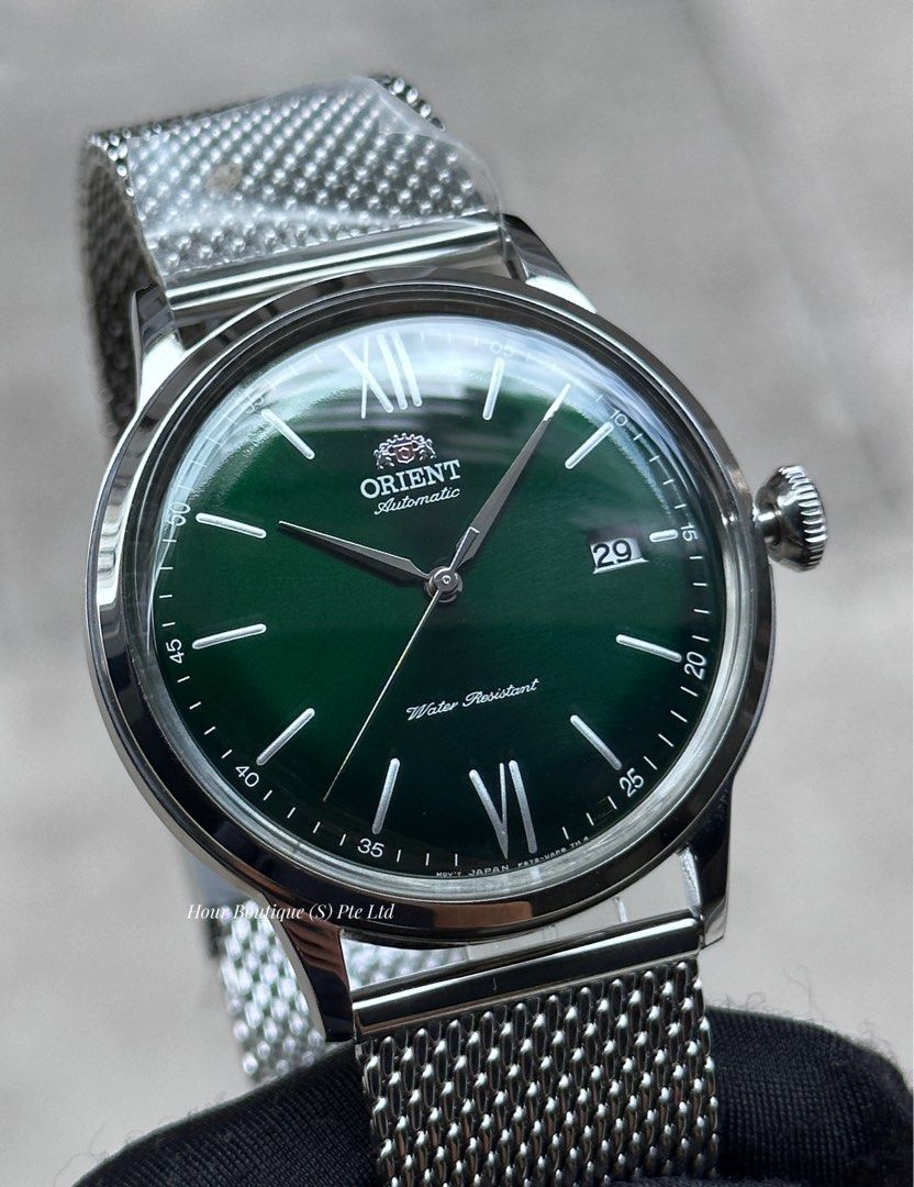 Orient Bambino Green Dial , Mesh Bracelet Men's Automatic Watch RA ...