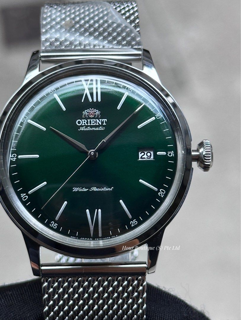 Orient Bambino Green Dial , Mesh Bracelet Men's Automatic Watch RA ...