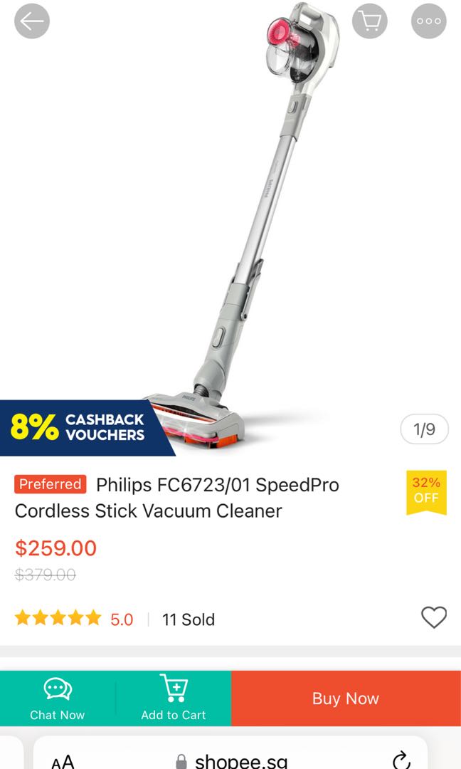 PHILIPS FC-6723/01 speedpro cordless stick vacuum cleaner, TV & Home ...