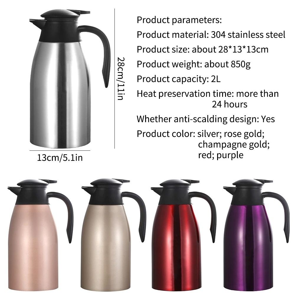 Stainless Steel Thermal Flask Vacuum Insulated 2000ML 2L Coffee Tea ...