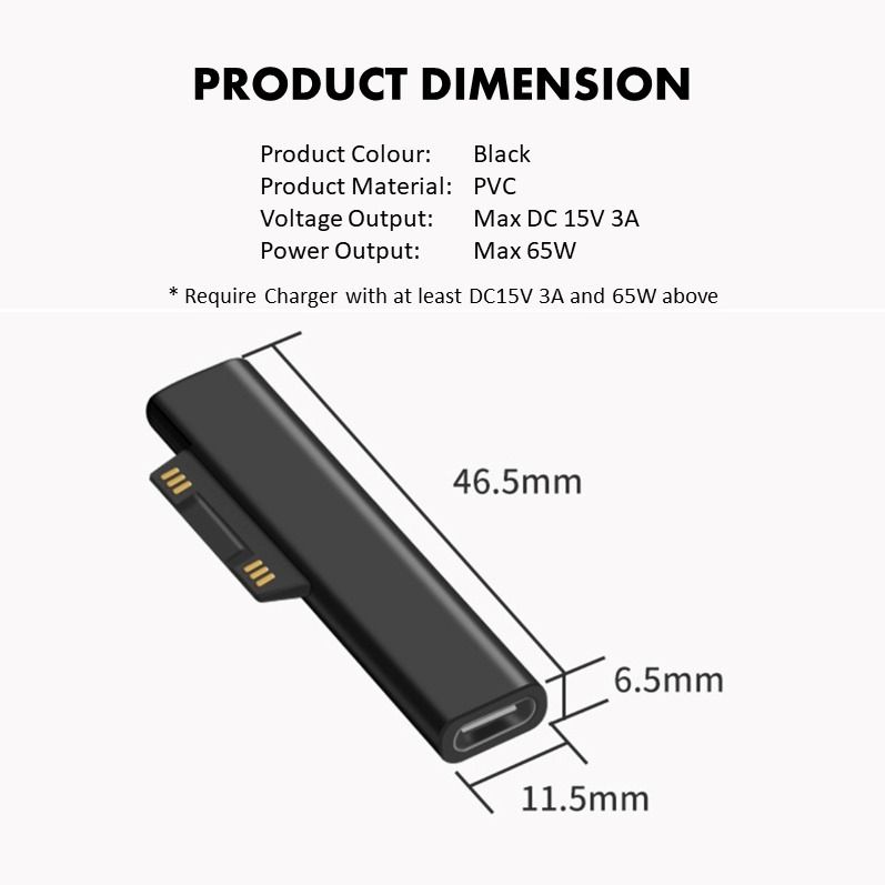 Surface to USB-C Magnetic Charging Adapter support PD 15V 3A 45W Compatible Surface Pro Surface ...