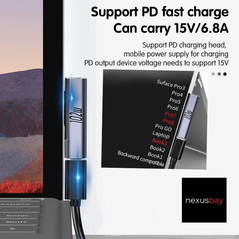 Surface to USB-C Magnetic Charging Adapter support PD 15V 3A 45W Compatible Surface Pro Surface ...