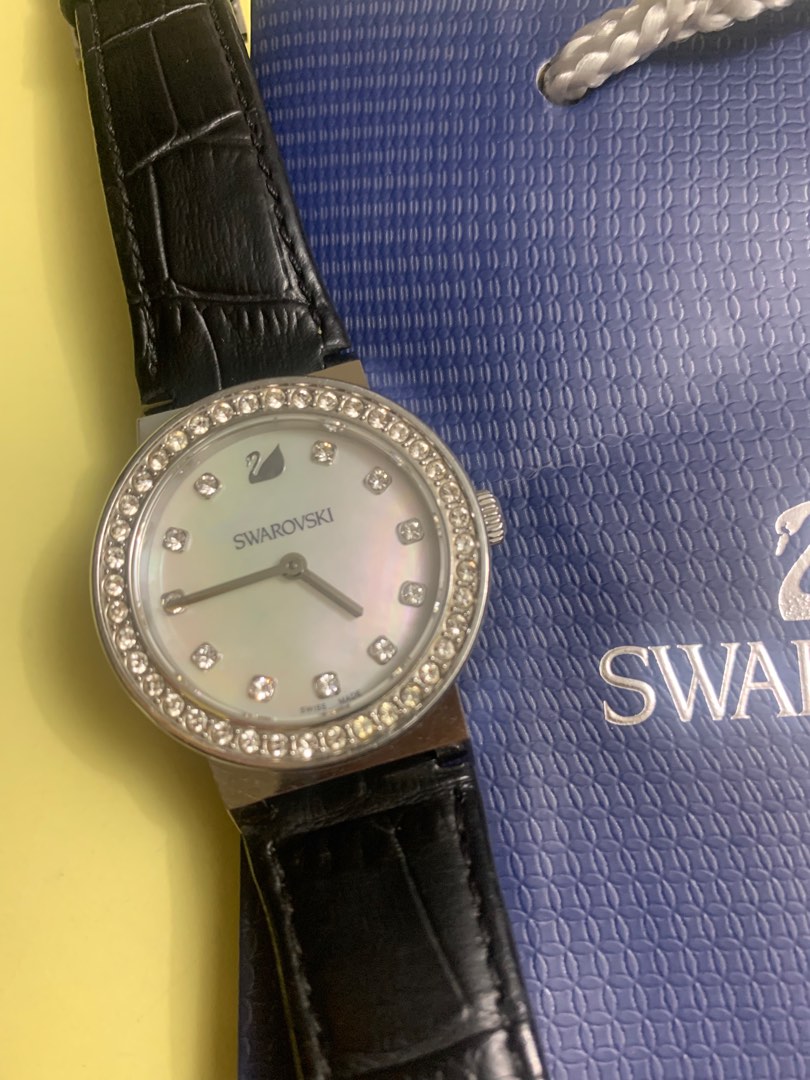 SWAROVSKI LADIES WATCH LEATHER STRAP MOTHER OF PEARL FACE 100% ...