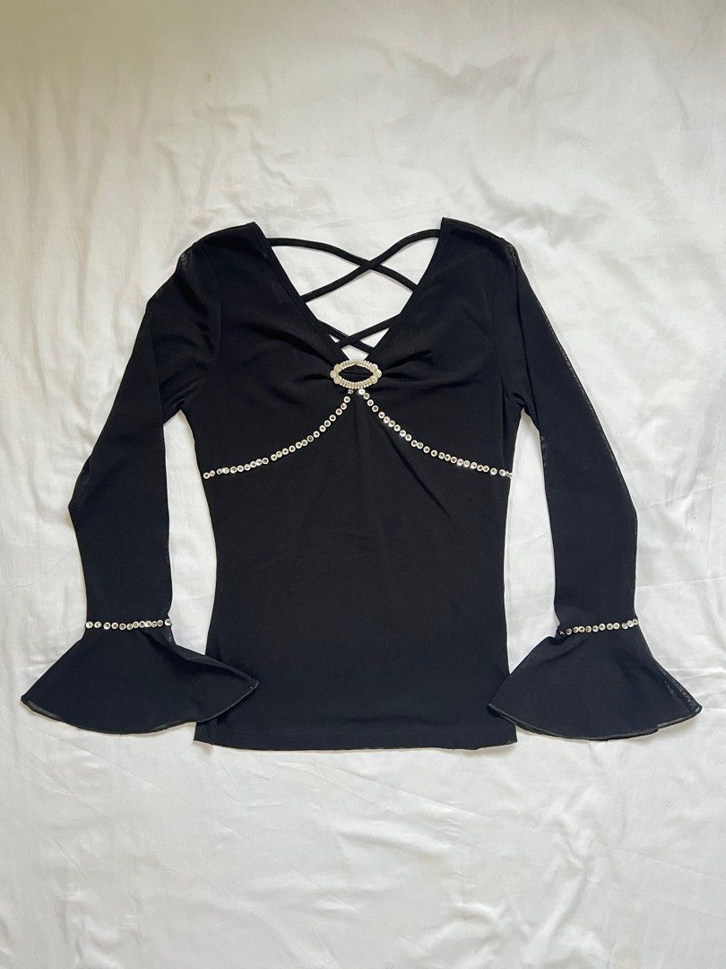 tiana y2k mesh bedazzled top, Women's Fashion, Tops, Longsleeves on ...
