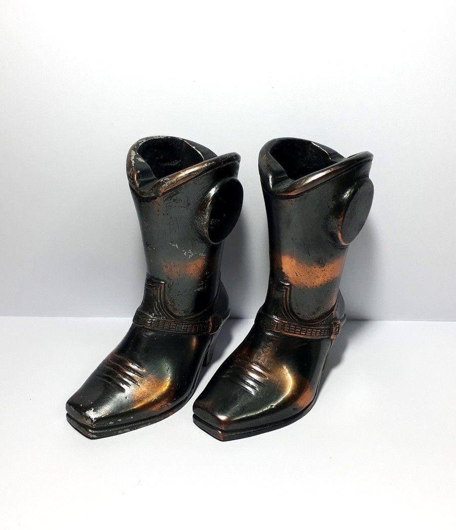 Vintage Copper Toned Cowboy Boot Ashtrays, Furniture & Home Living ...