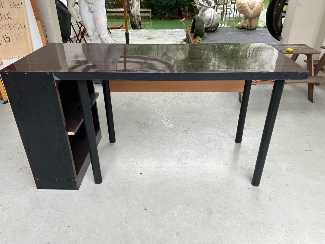 146.5cm long Glossy table with side shelves, Furniture & Home Living ...