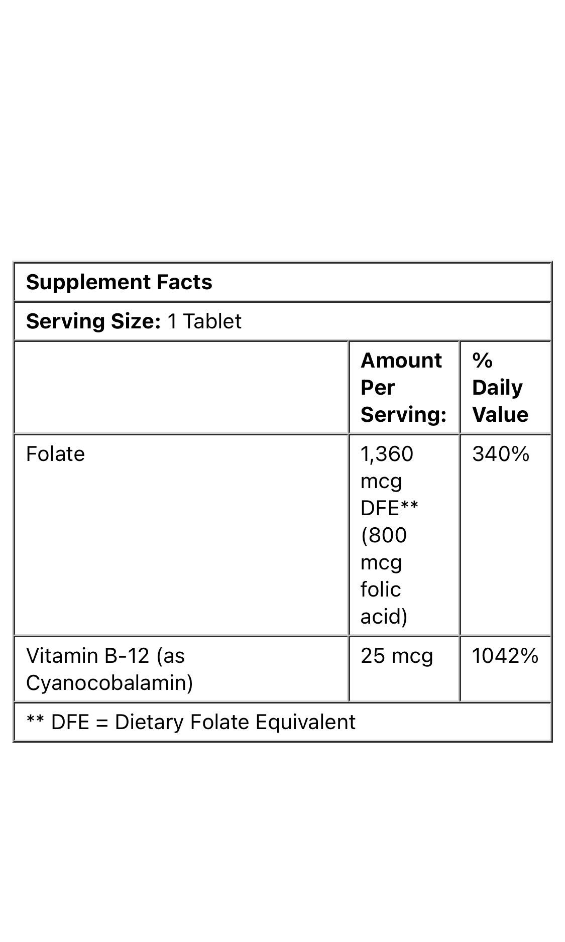 800mcg Folic Acid with Vitamin B12 250tablets, Health & Nutrition ...
