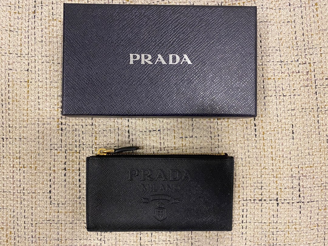 Authentic Prada Saffiano Leather Card Holder Wallet with Zip Embossed ...