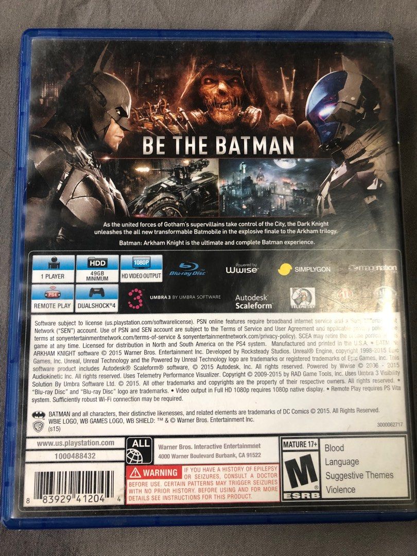 Batman Arkham Knight PS4 Game, Video Gaming, Video Games, PlayStation ...