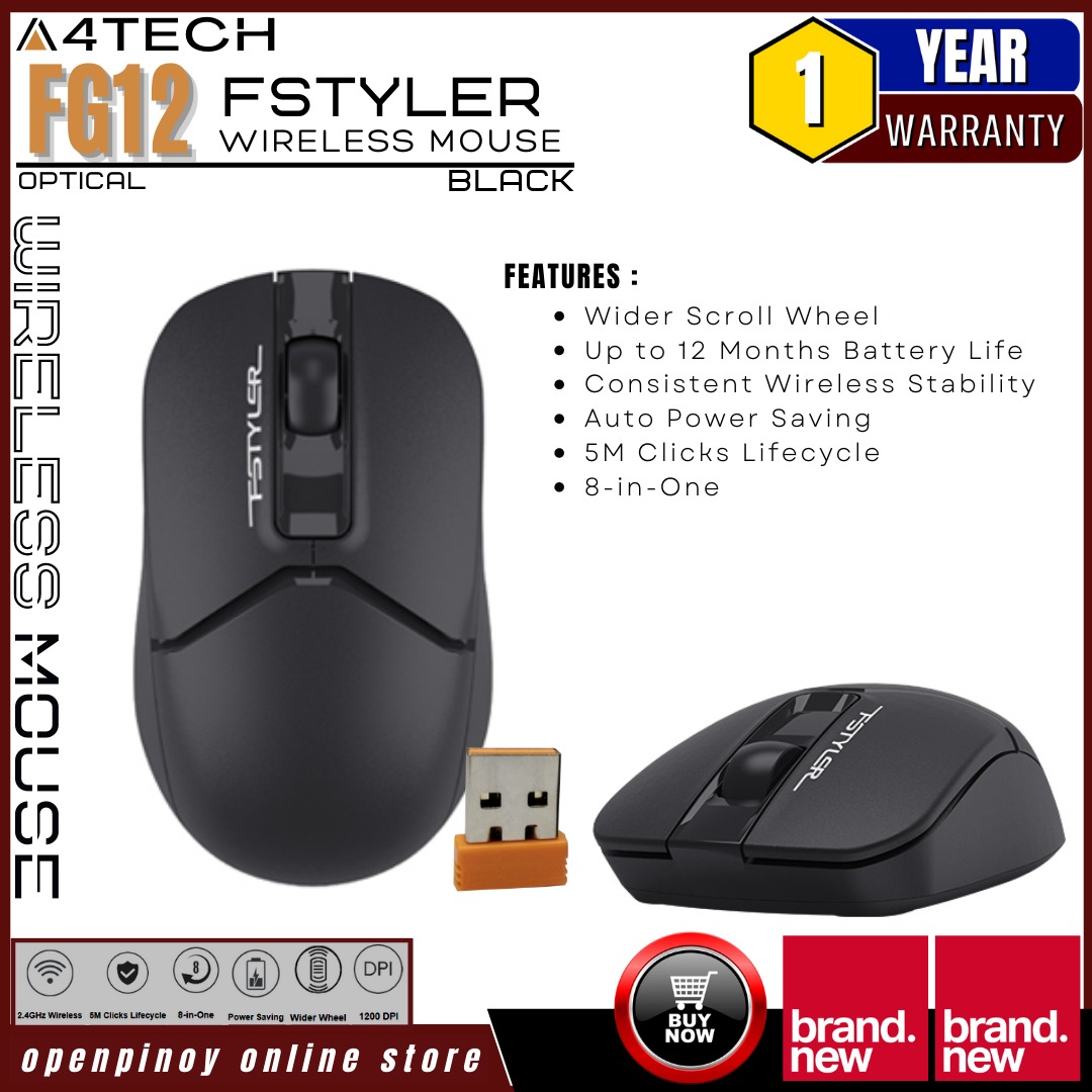 Brand New A4TECH WIRELESS MOUSE FG12 Fstyler Black, Computers & Tech, Parts & Accessories, Mouse ...