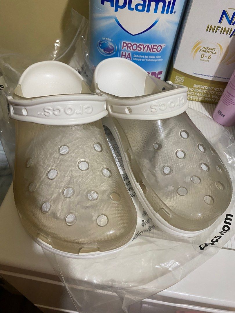 Crocs Translucent White, Women's Fashion, Footwear, Slippers and slides ...