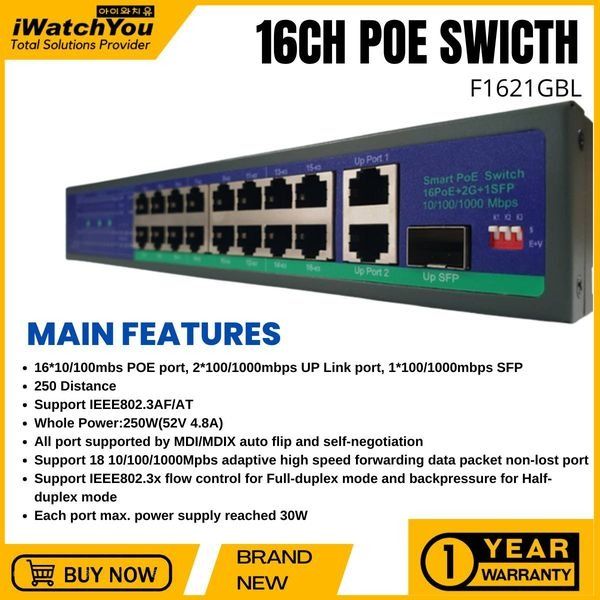F1621GBL 16Channel PoE Switch, Furniture & Home Living, Security & Locks, Security Systems ...