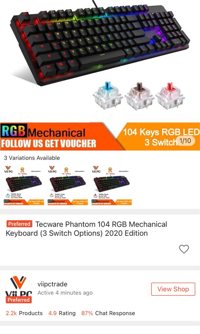 Gaming Keyboard Tecware Phantom, Computers & Tech, Parts & Accessories ...